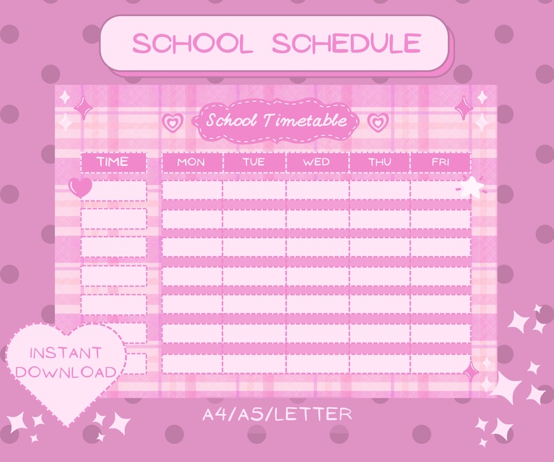 Cute School Schedule Timetable,printable in A4/a5/letter Size - Etsy