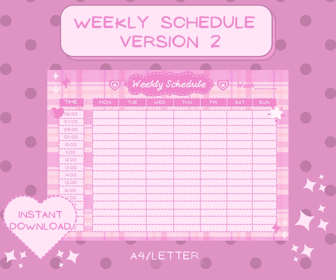 Cute Hourly Weekly Schedule Weekly Planner Printable Week at - Etsy