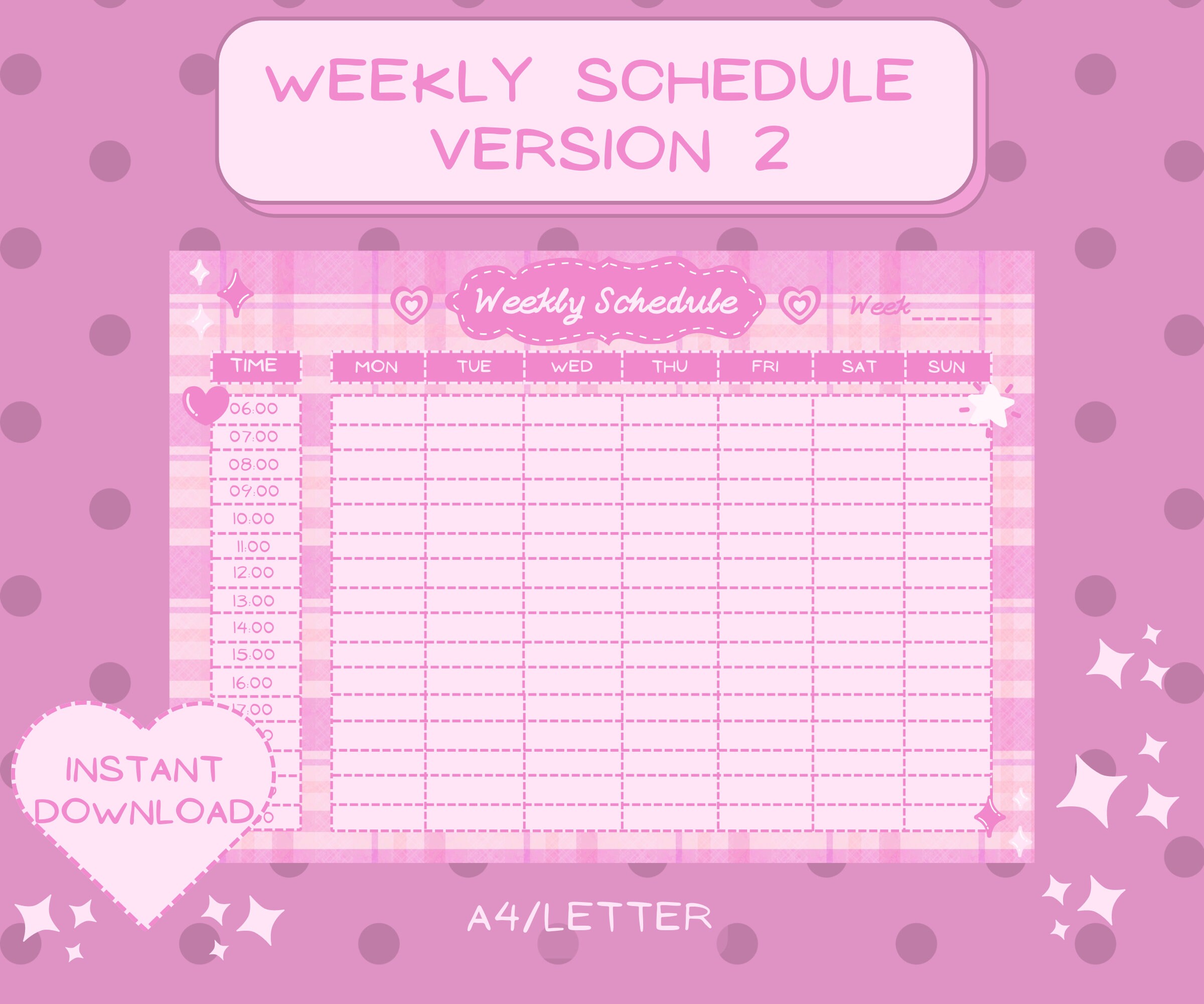 Cute Hourly Weekly Schedule, Weekly Planner Printable, Week at a Glance ...