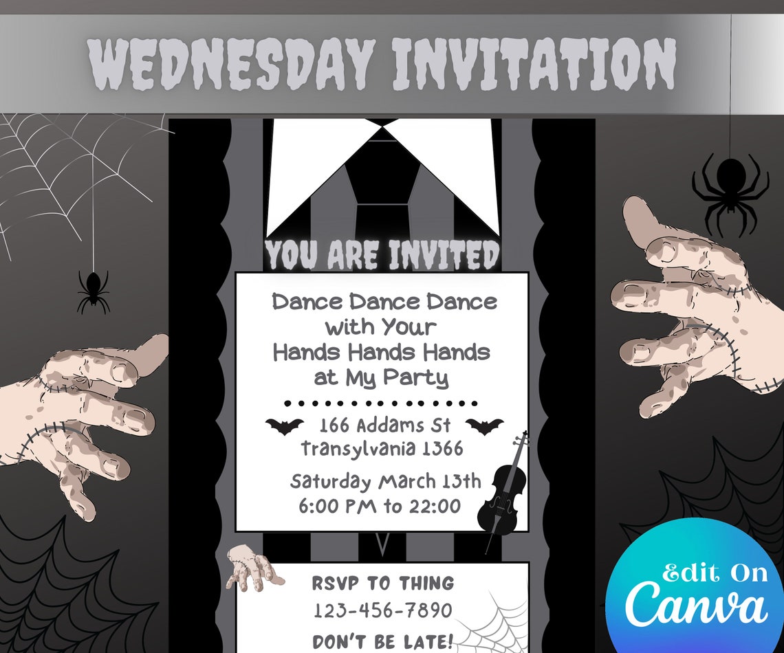 Wednesday Birthday Invitation Template, Addams Family Party Invitation ...