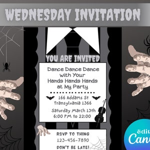 Wednesday Birthday Invitation Template, Addams Family Party Invitation ...