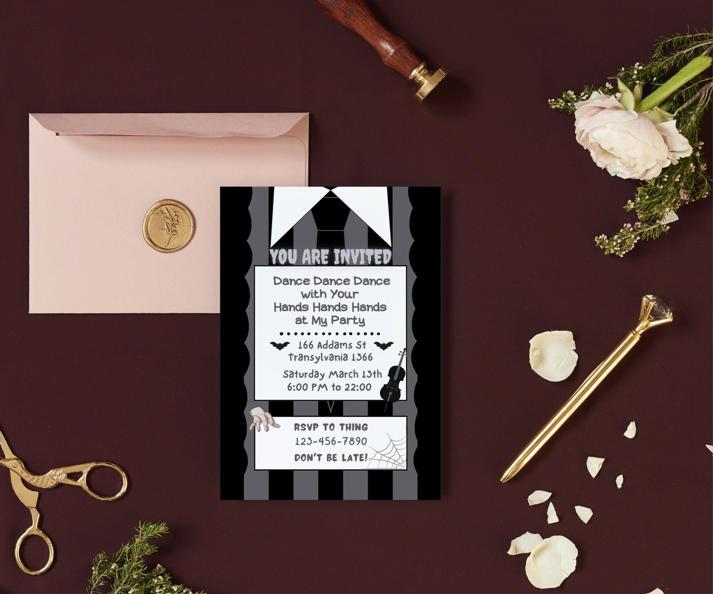 Wednesday Birthday Invitation Template, Addams Family Party Invitation ...