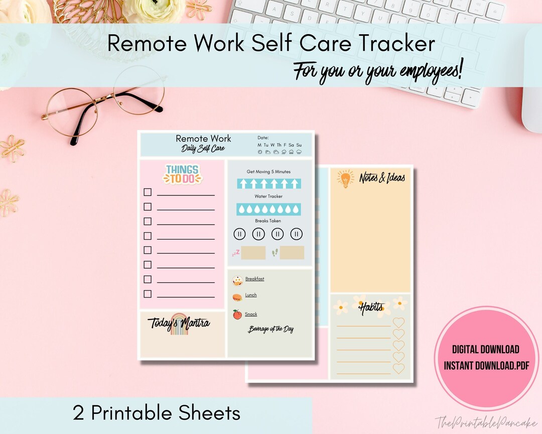 Daily Remote Work Self Care Tracker - Digital Download Printable or ...