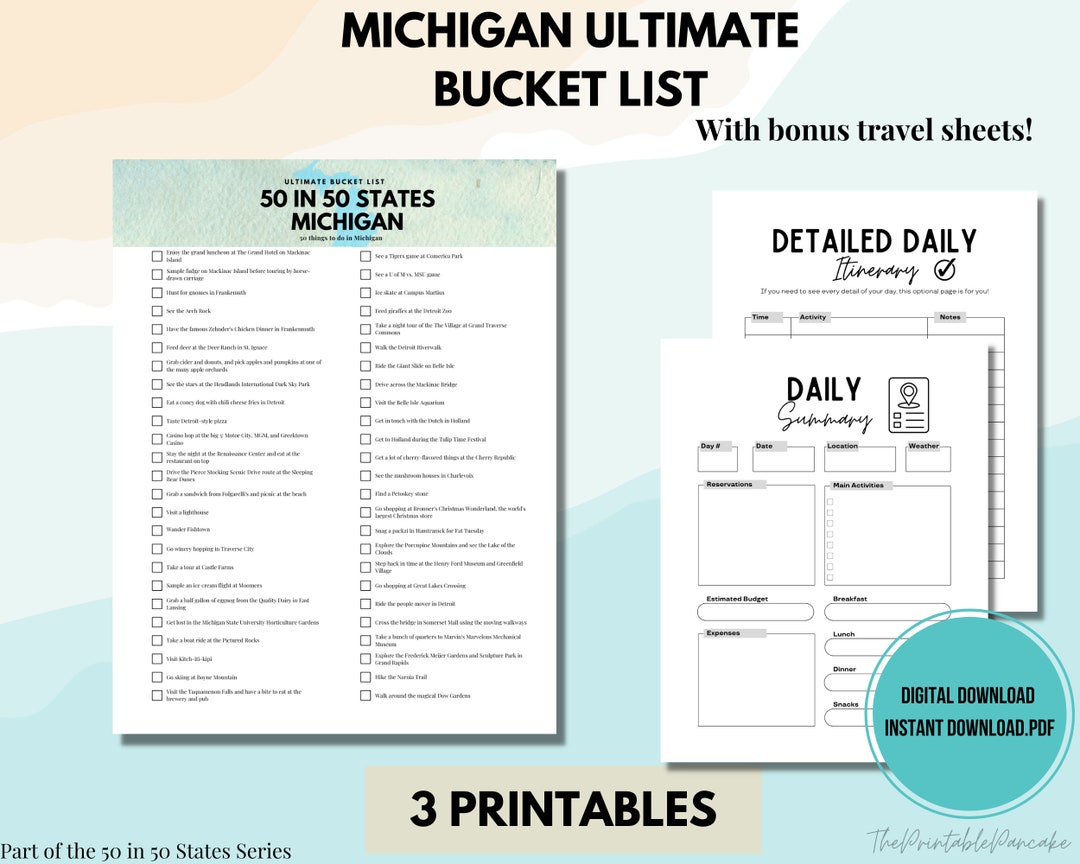 Michigan Bucket List: 50 in 50 States Travel Itinerary (digital ...