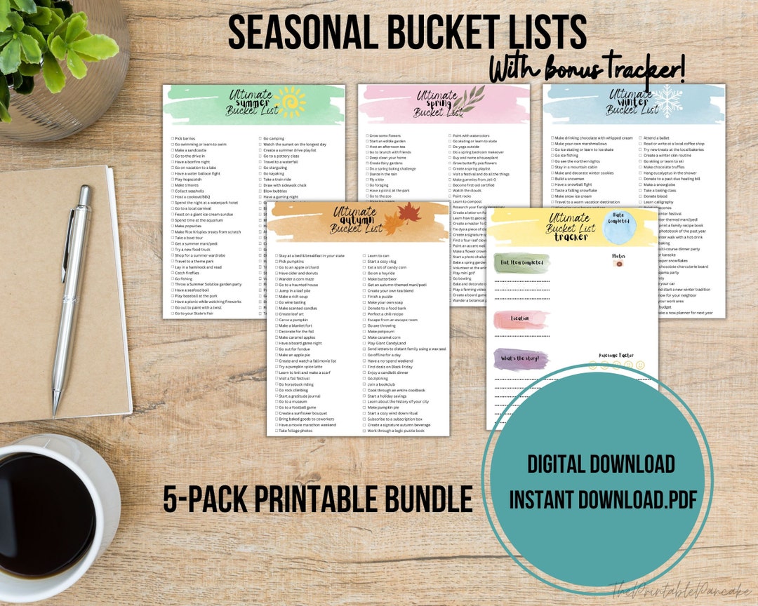 Seasonal Bucket List Bundle With Bucket List Tracker Printable ...