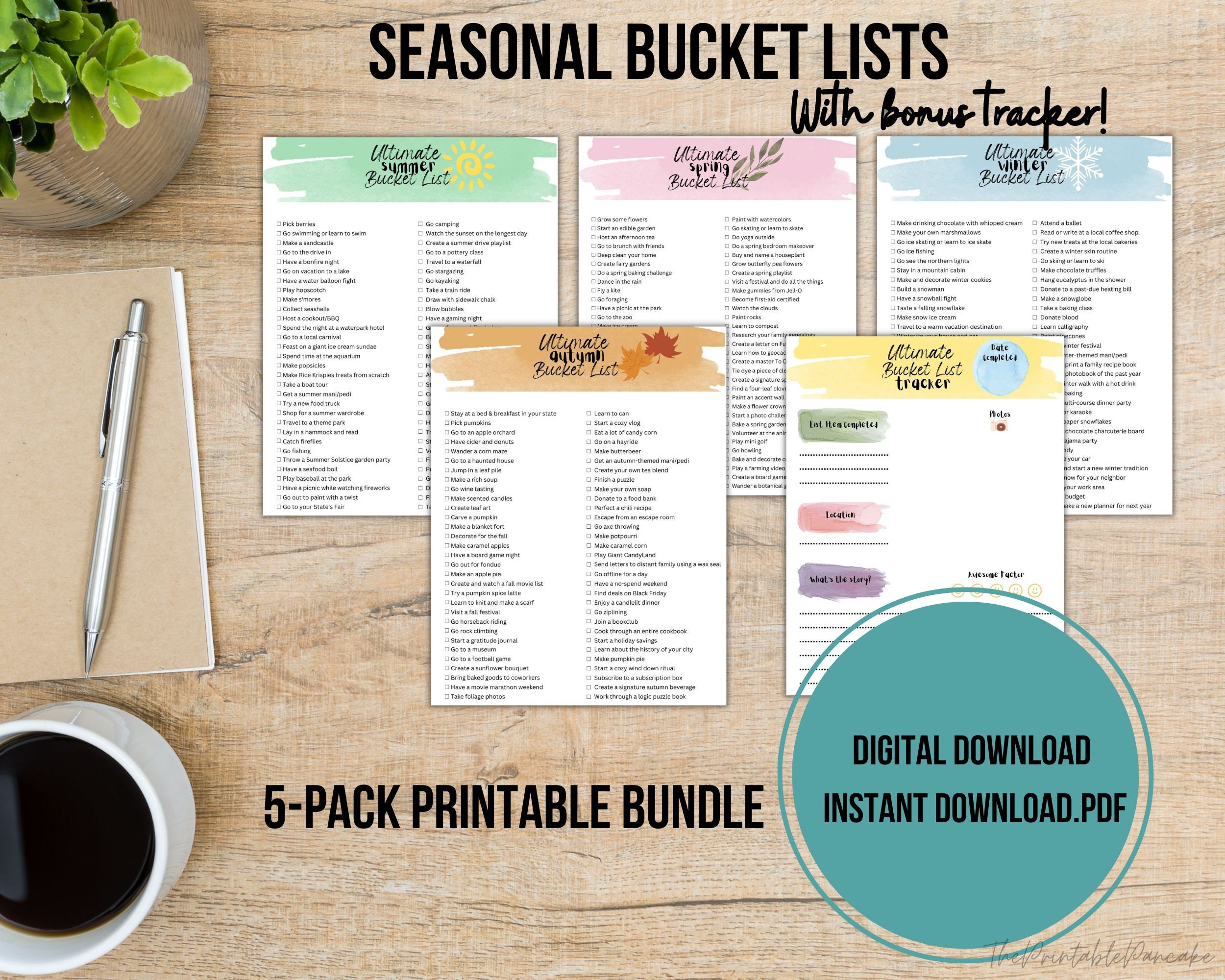 Seasonal Bucket List Bundle With Bucket List Tracker Printable ...