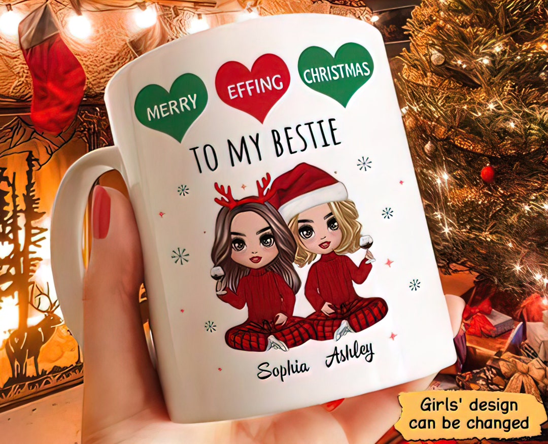 Custom Besties Sitting Together Christmas Mug, Custom Xmas Coffee Mug ...
