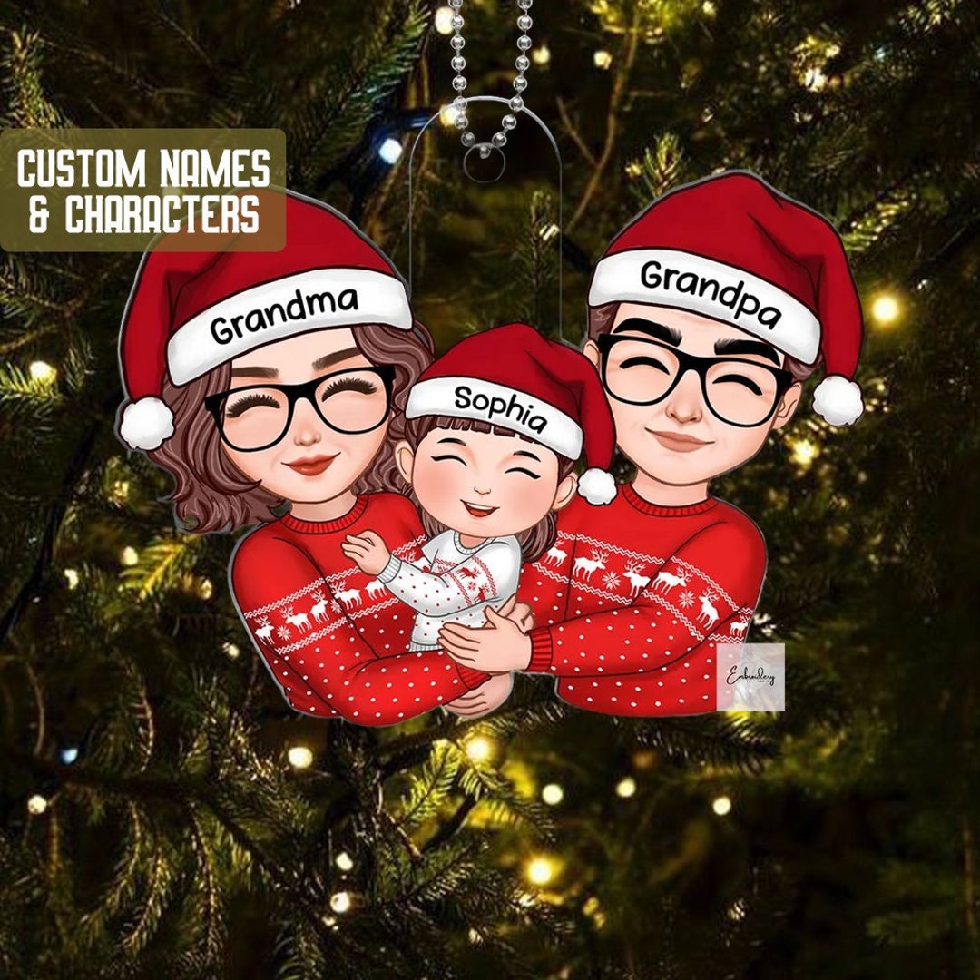Custom Christmas Grandparents Ornament Hugging Grandkid, Grandson ...