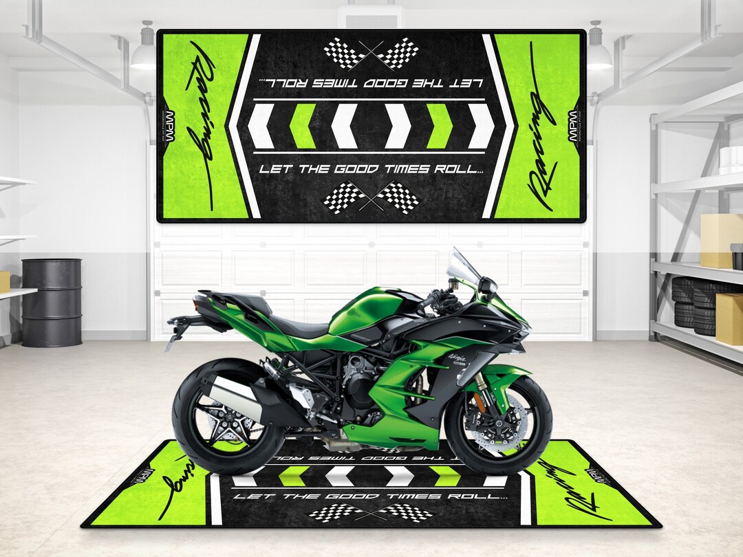 Designed Pit Mat for Kawasaki Racing Motorcycle, Personalized Rug ...