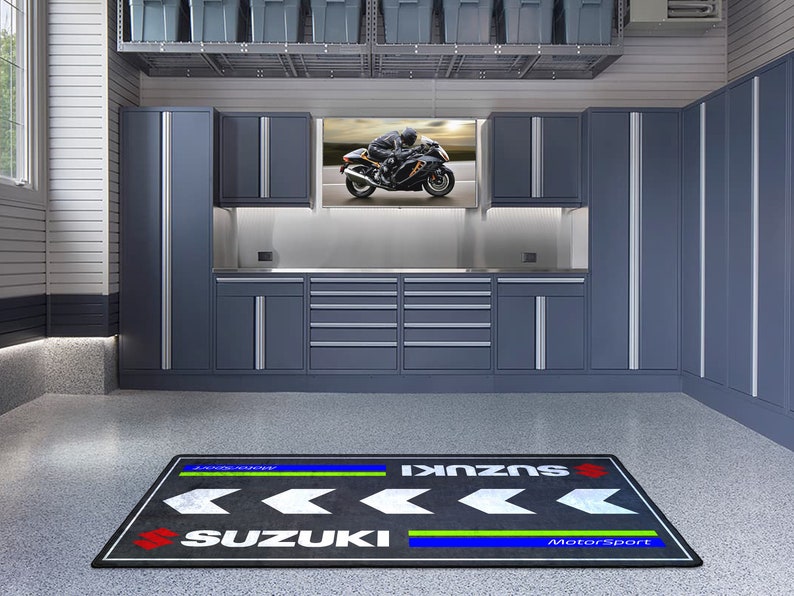 Suzuki Motorsport Personalized Rug Motorcycle Floor Bottom Pit Mat ...