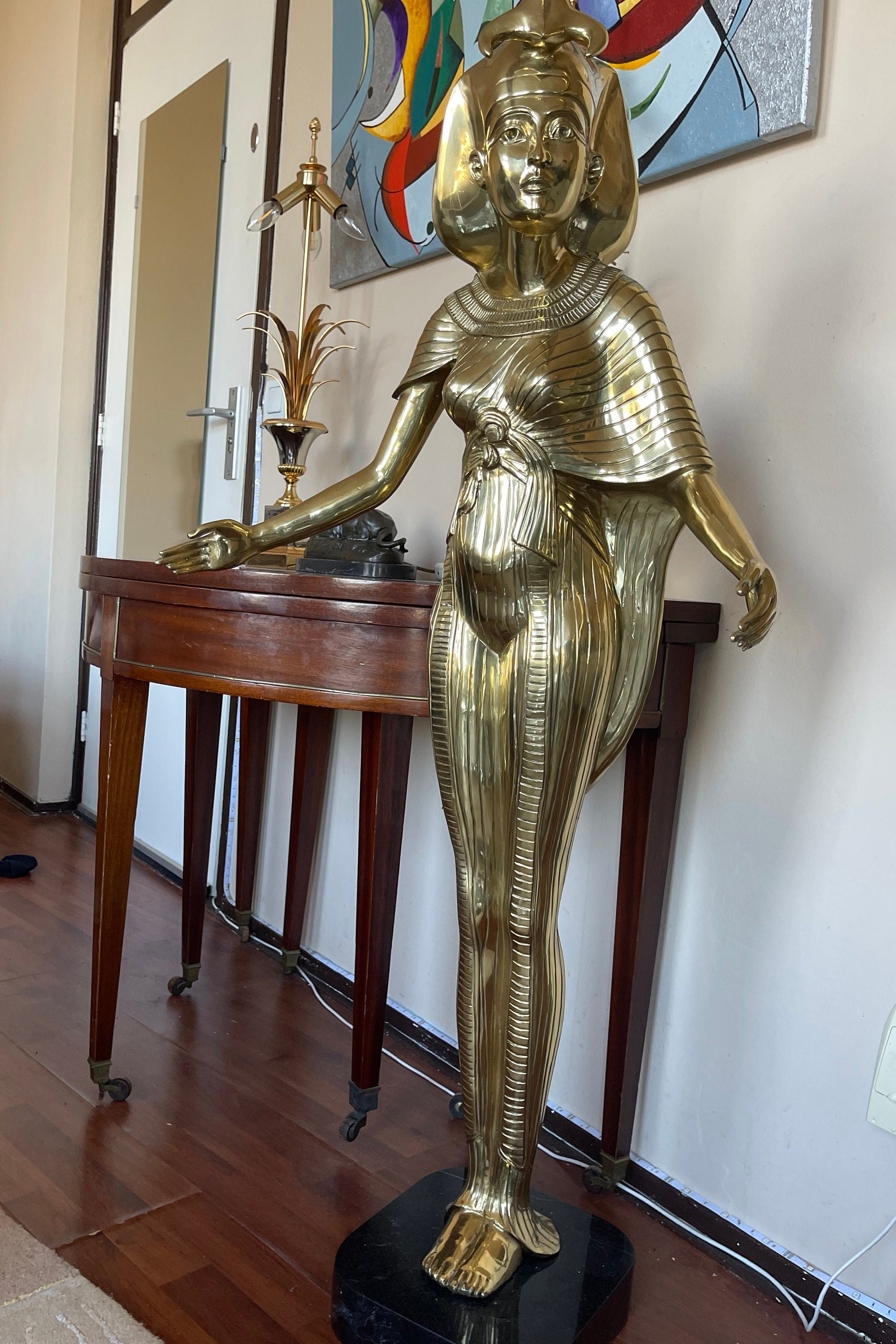 Vintage Egyptian Goddess Selket Sculpture in Full Brass With Marble ...