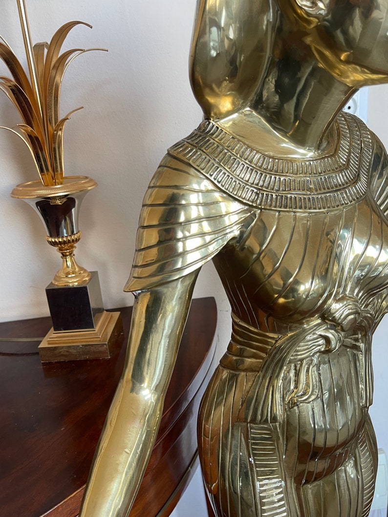 Vintage Egyptian Goddess Selket Sculpture in Full Brass With Marble ...