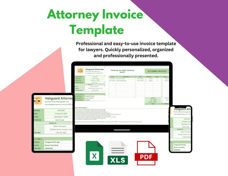 Customizable Attorney Invoice Template Available in Google Sheets, PDF ...
