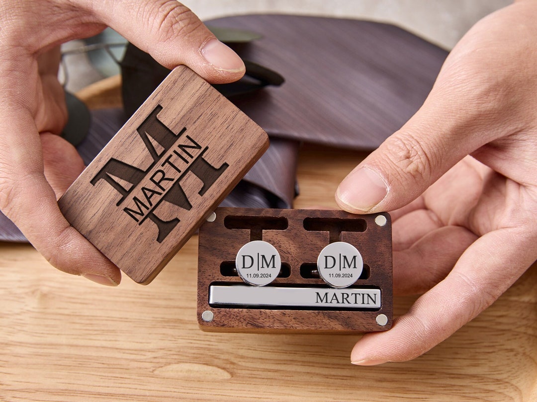 Cufflinks Tie Clip Box for Groomsmen, Personalized Cufflinks Tie Clip ...