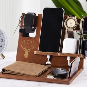 Engraved Docking Station Wooden Charging Station Organizer Personalized ...