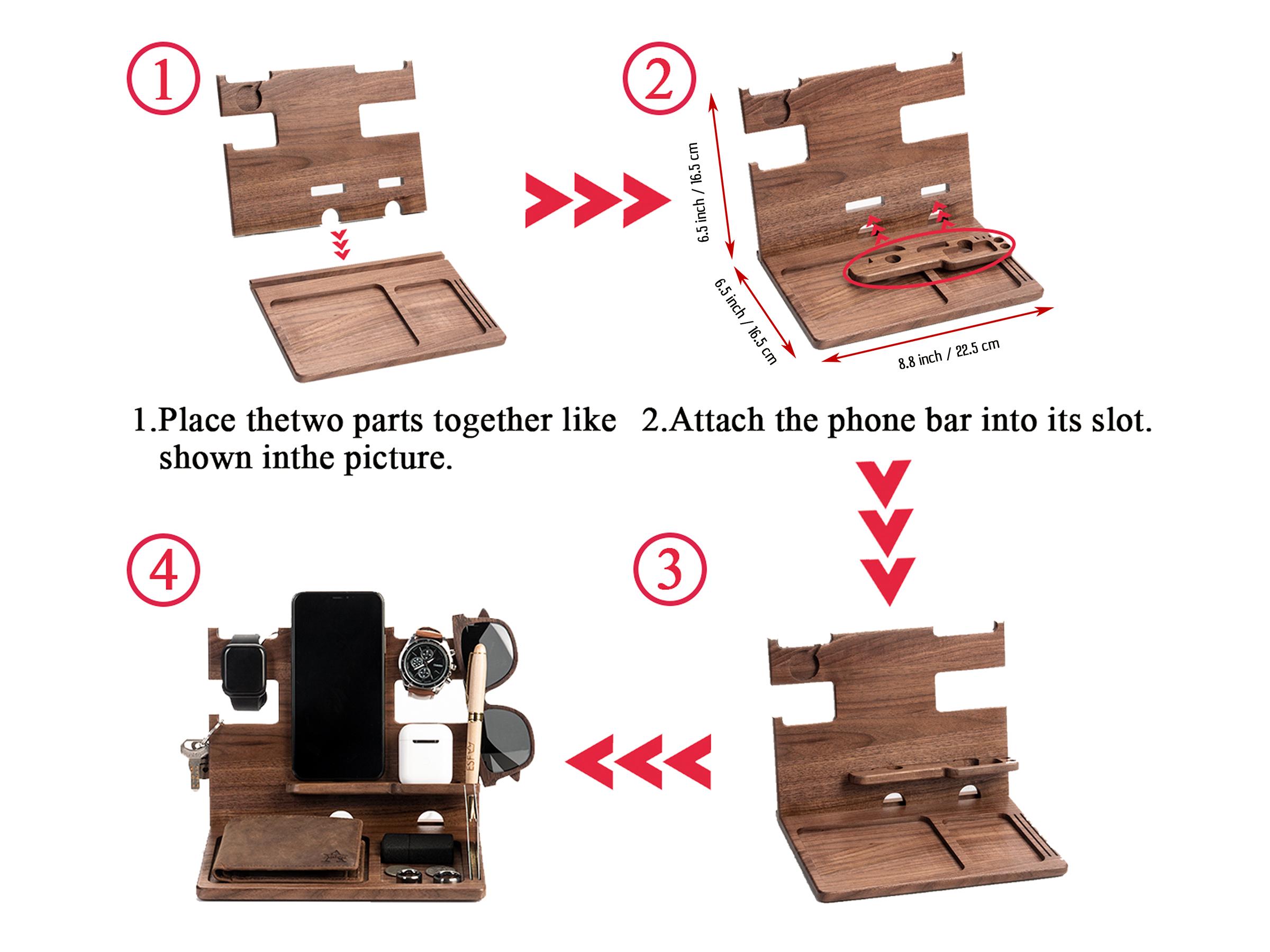 Engraved Docking Station Wooden Charging Station Organizer Personalized ...