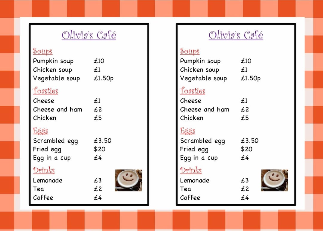 Kids Role Play Editable Cafe Menu Print and Laminate - Etsy