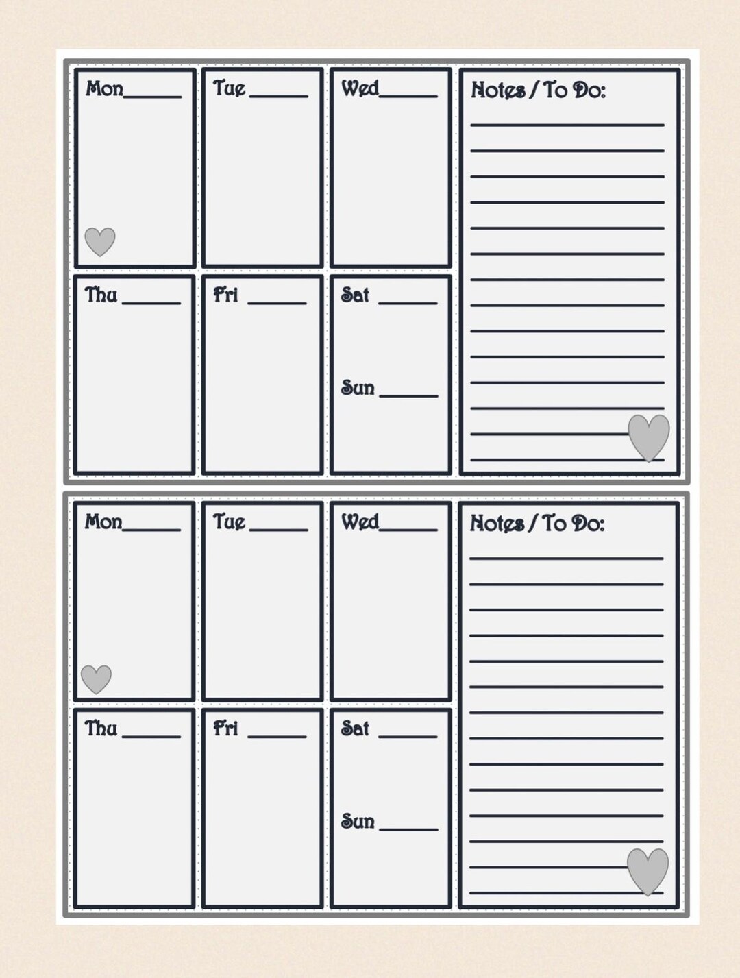 Weekly / 2 Week Planner Printable Black&white - Etsy