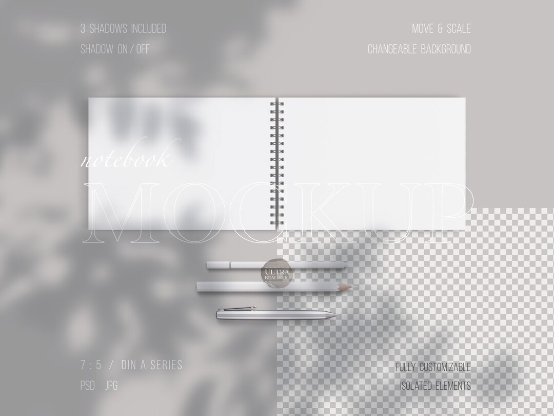 Opened 7x5 Spiral Notebook Mockup, Customizable Journal Mockup, Simple ...