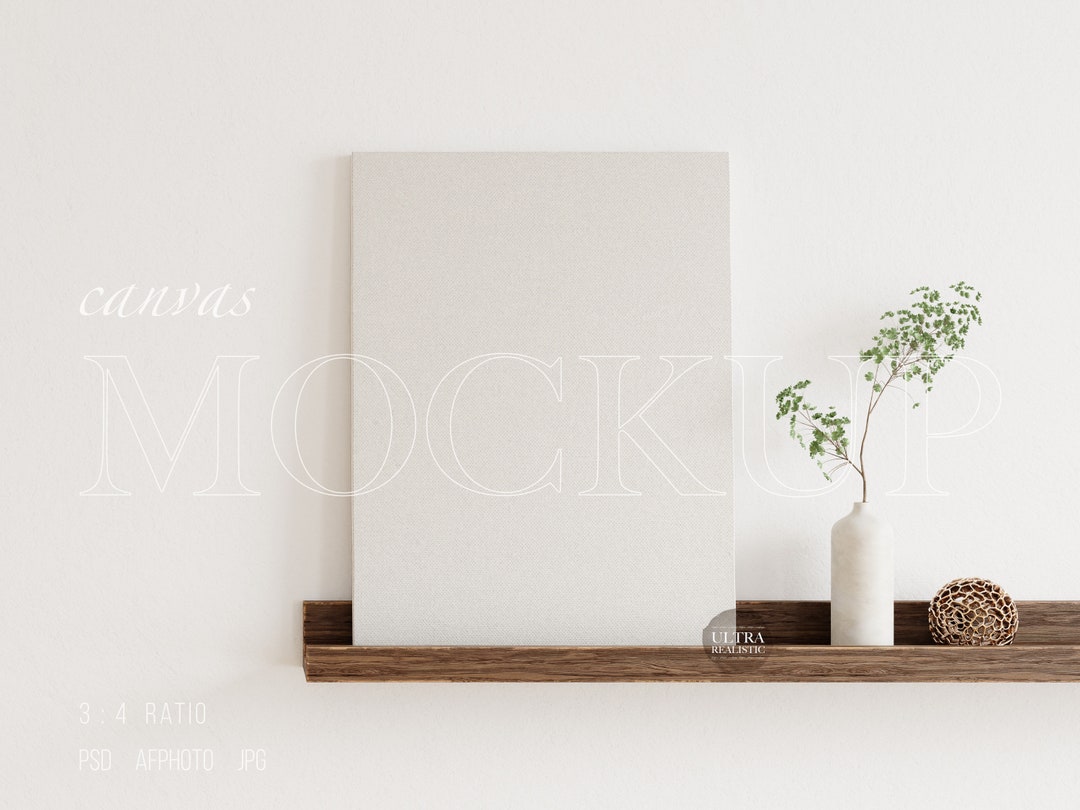 3x4 Vertical Cotton Canvas Frame Mockup, Canvas Mockup on Picture Ledge ...