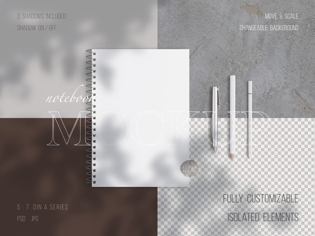 5x7 Spiral Notebook Mockup, Customizable Journal Mockup, Simple Diary ...