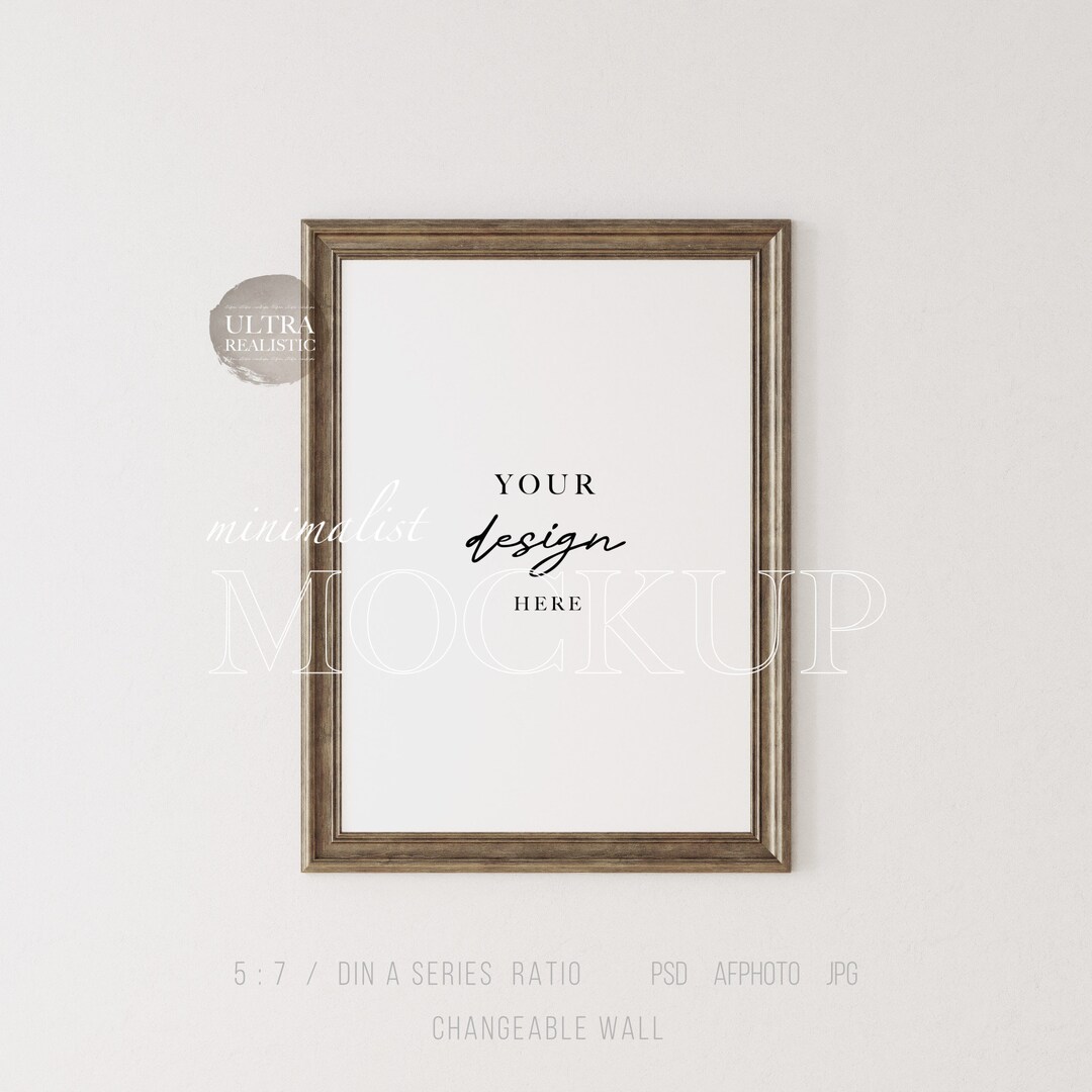 Dark Wooden Frame Mockup, Antique Frame Mockup, 5x7 Ratio Frame ...
