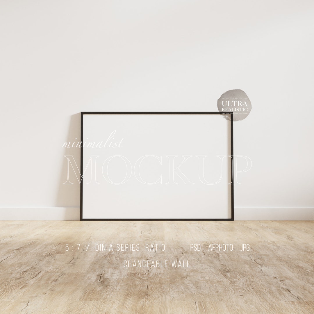 7x5 Black Frame Mockup for Wallpaper Art, Horizontal Frame Mockup ...
