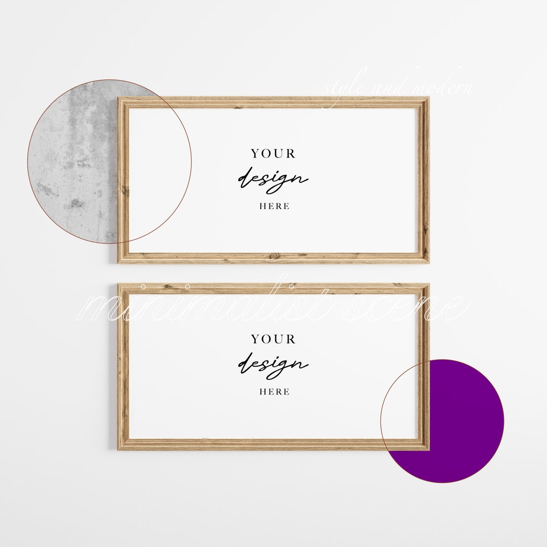 2x1 Two Frame Mockup, TV Art Frame Mockup, Double Wooden Frame Mockup ...