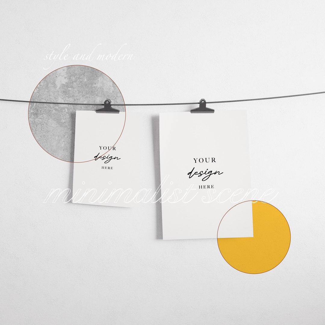 Two Posters Mockup, Minimalist Poster Hanger Mockup, Vertical 5x7 ...