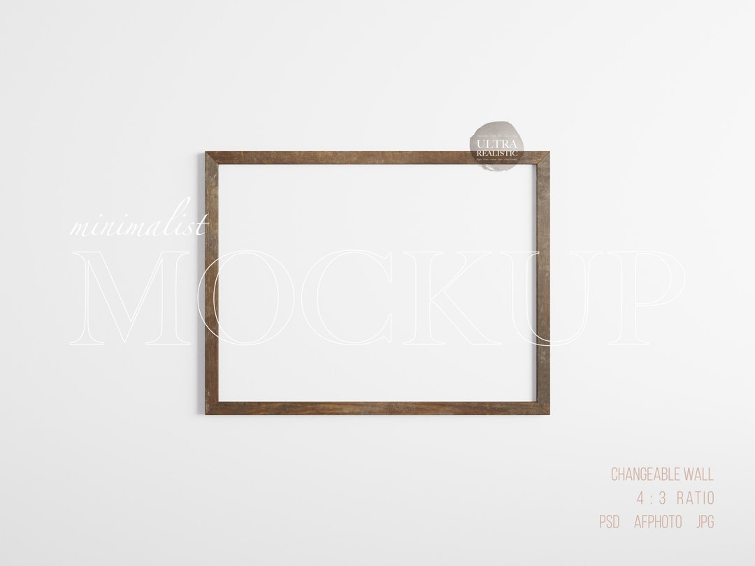 4x3 Rural Old Frame, Dark Brown Wooden Frame Mockup, Horizontal Rough ...