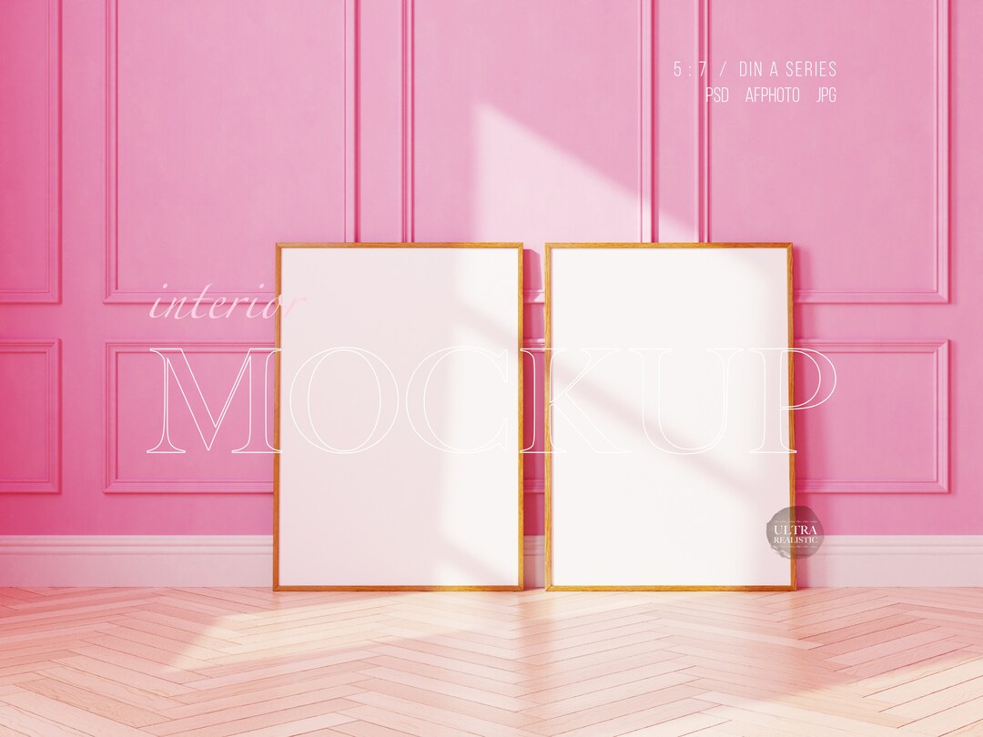 Two Mockup Frames, Modern Parisian Interior Pink Wall Panelling ...