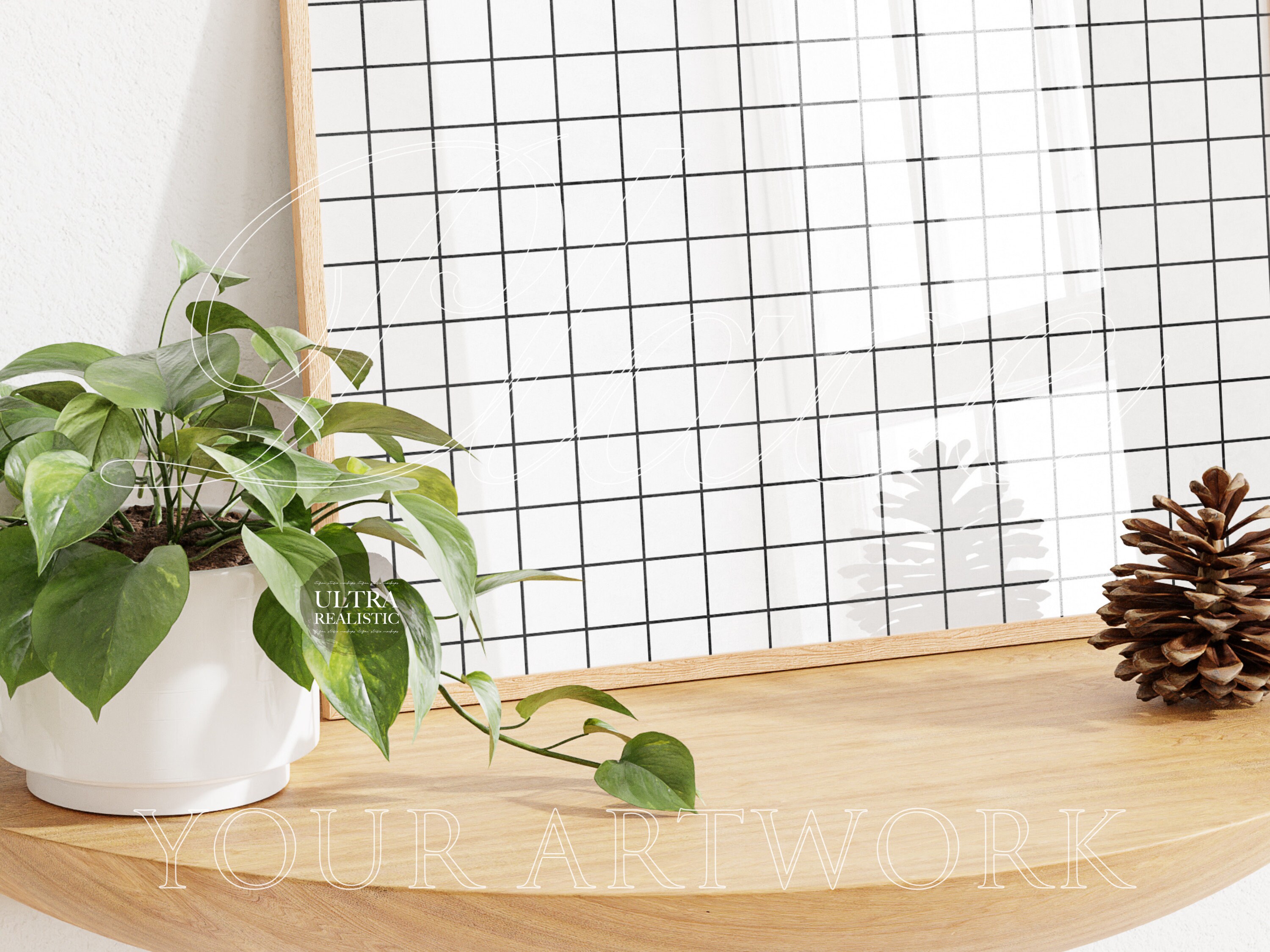 7x5 Poster Mockup, DIN A Horizontal Frame Mockup, Oak Wood Frame in ...