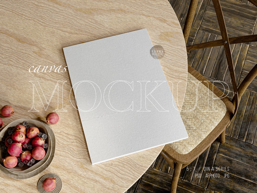 Cotton Canvas Wood Frame Mockup on Table, 5x7 Ratio, Printable Wall Art ...