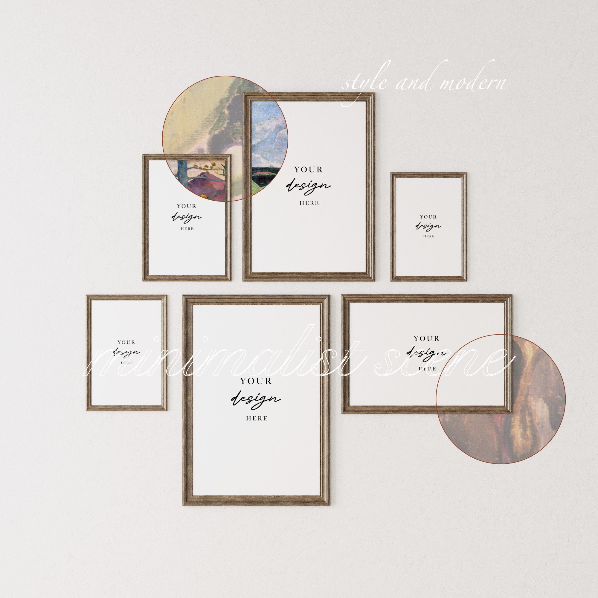 Antique Frame Mockup, 6 Frame Mock Ups, Dark Wooden Frame Mockup, 2x3 ...
