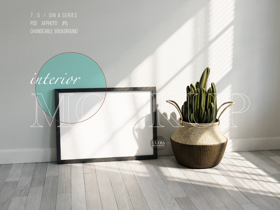 7x5 Thick Black Wood Frame Mockup, Minimalist Interior Scandinavian ...