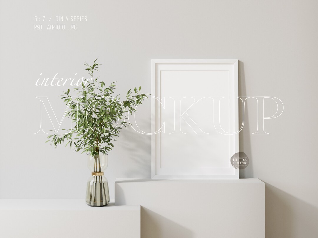 5x7 White Mat Frame Mockup, Slip Mount Frame Mockup With Sunlight ...