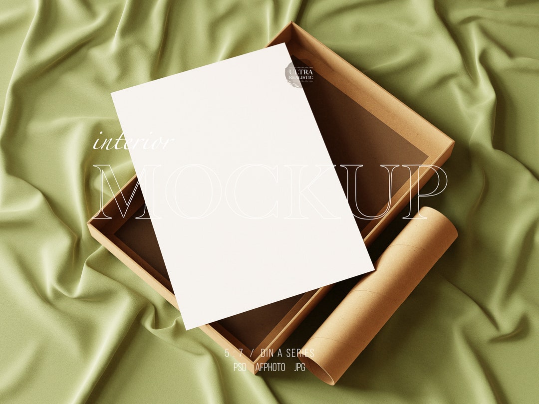Flat Lay Print on Table Top Down View Mockup, Close up DIN A Vertical ...