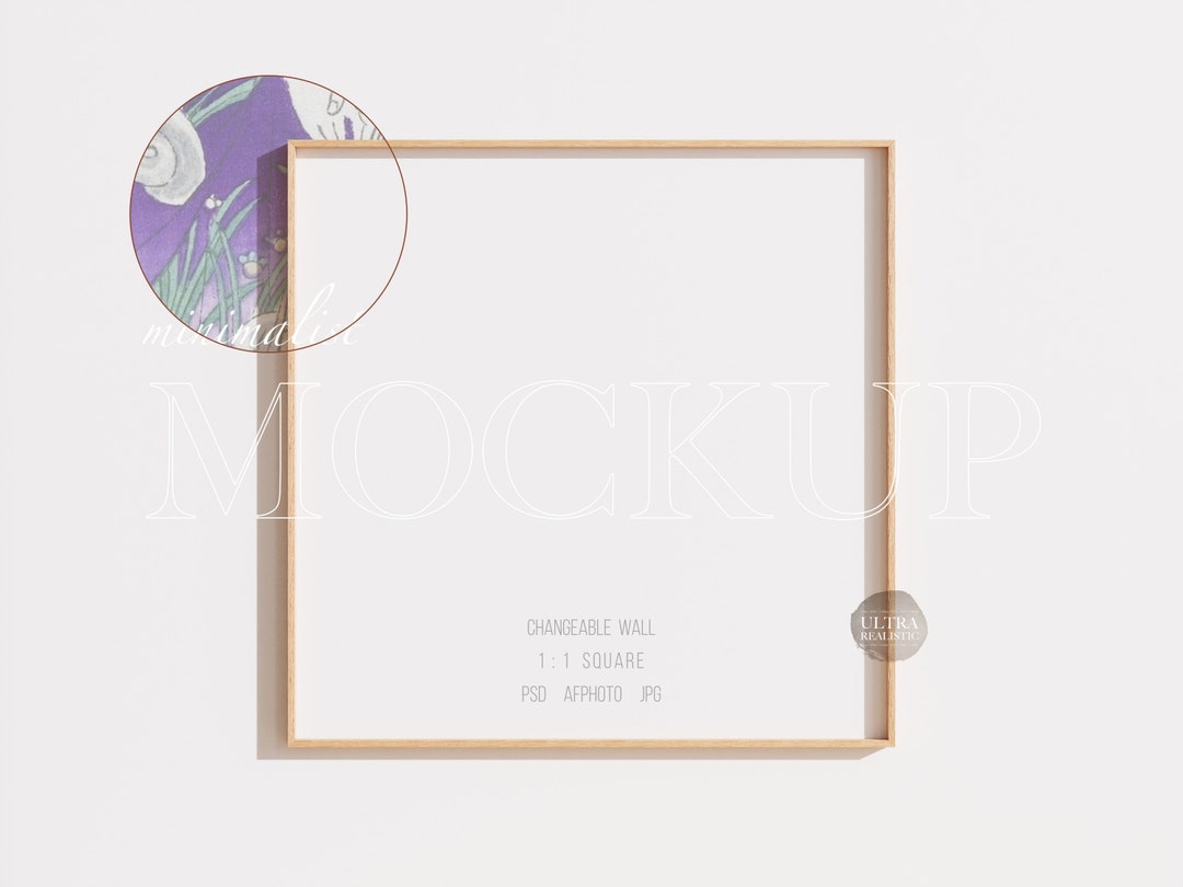 10x10 Light Wood Frame Mockup, Poster Frame Mockup, Nordic Square ...
