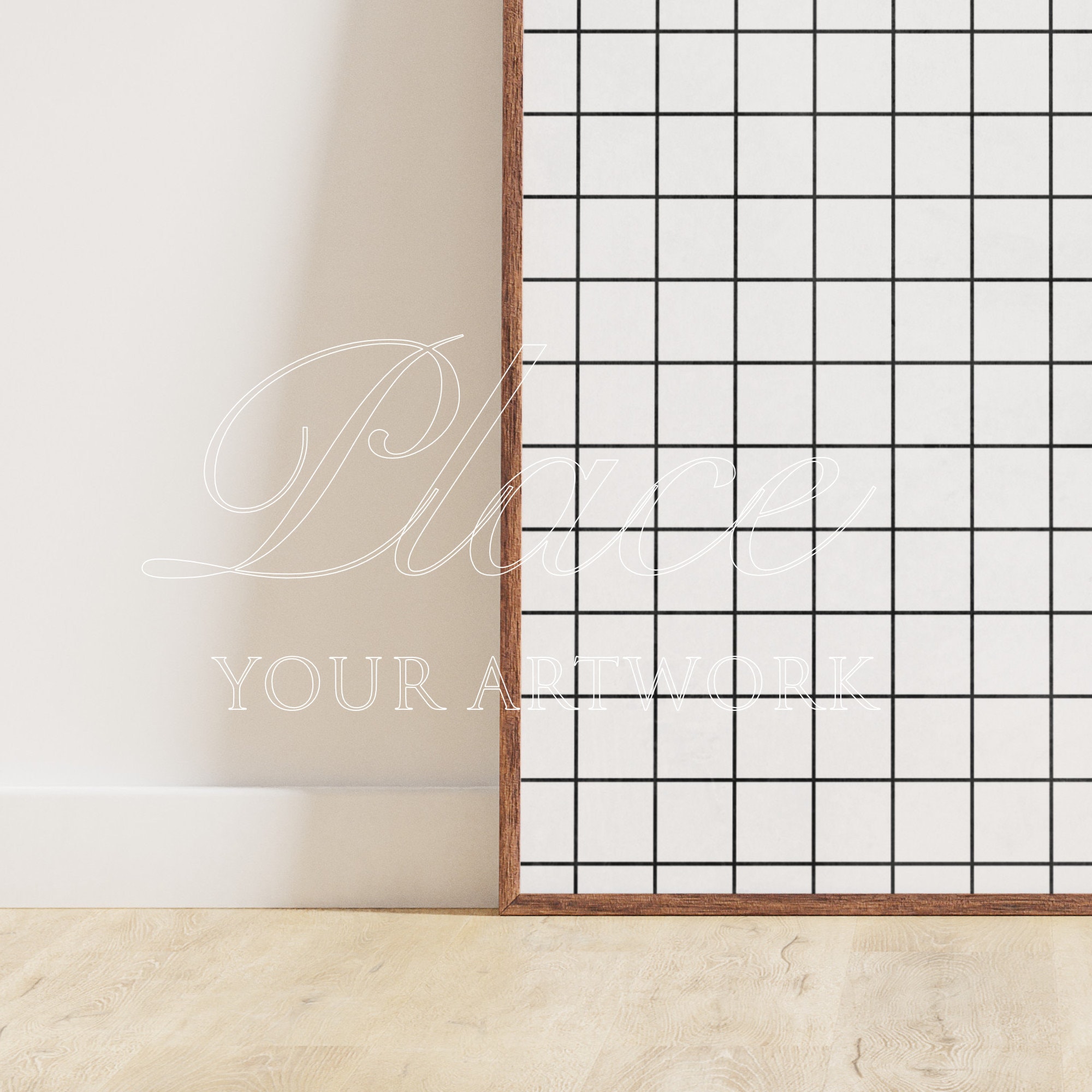 Frame on Wooden Floor Mockup, Vertical Frame Mockup, Dark Wood Frame ...