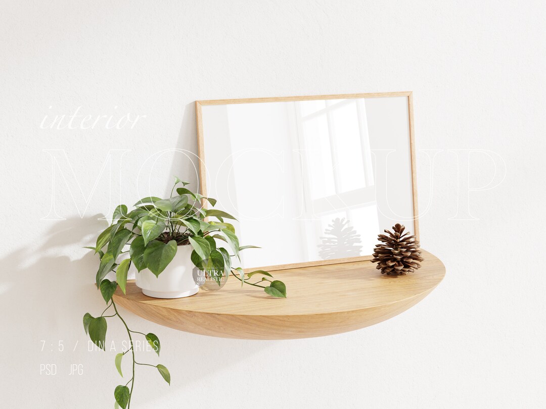 7x5 Poster Mockup, DIN A Horizontal Frame Mockup, Oak Wood Frame in ...