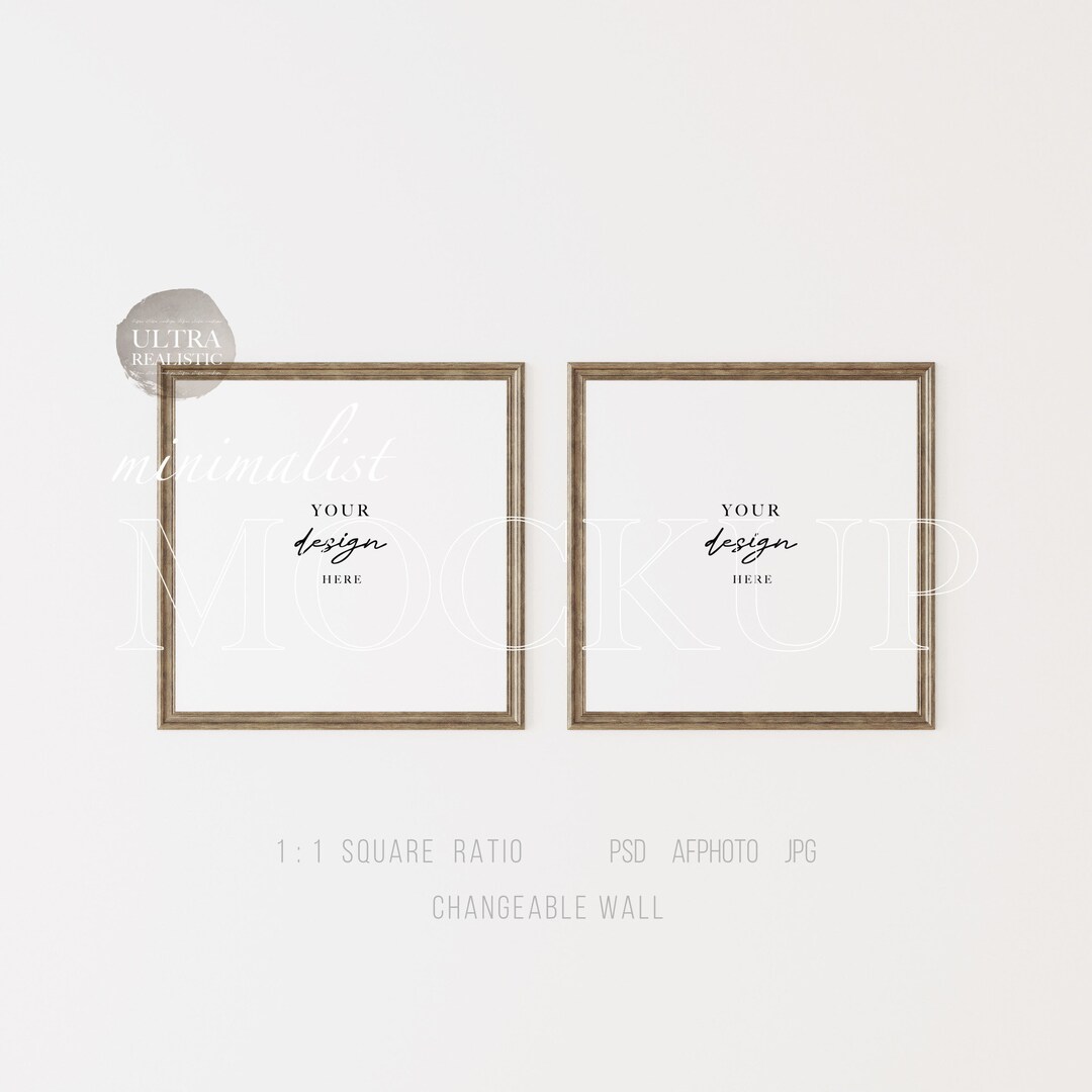 Set of 2 Square Frame Mockup, Antique Frame Mockup for Art, Dark Wood ...