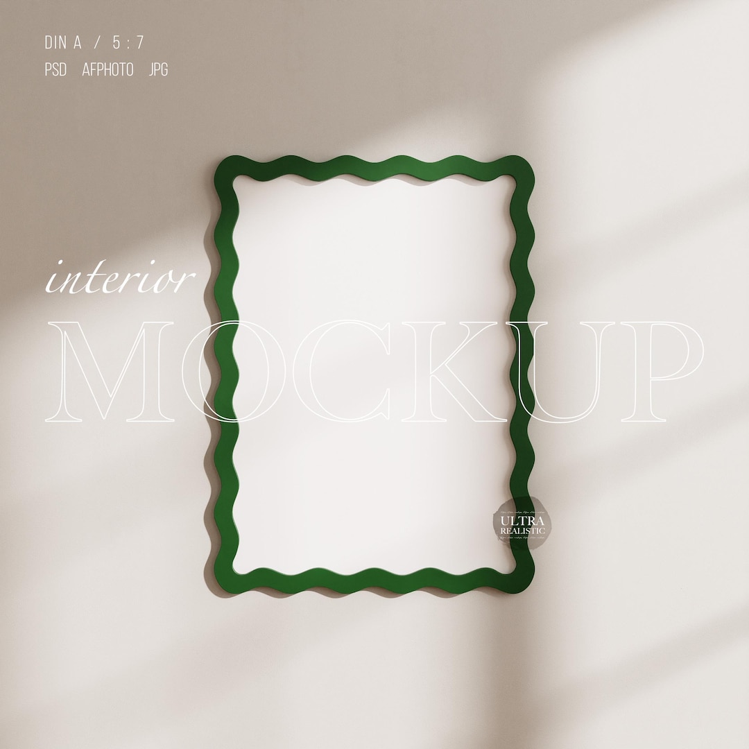 Olive Green Wiggle Frame Mockup, DIN A Vertical Wiggly Border Picture ...