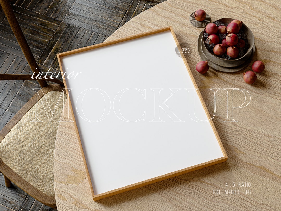 4x5 Ratio Frame, Light Wooden Frame Mockup on Table, Printable Wall Art ...