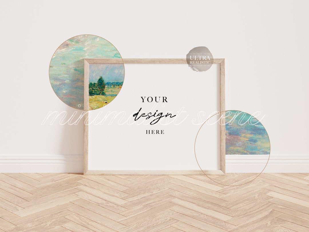 5x4 Horizontal Oak Wood Frame Mockup, Frame Wallpaper Mockup, Frame on ...