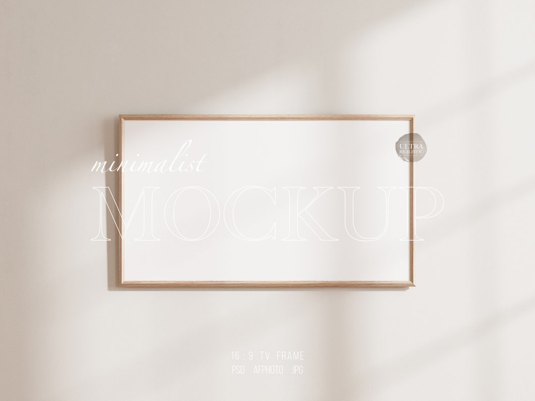 16x9 Wood Frame Mockup, Modern Digital TV Frame Mockup, Minimalist Wood ...