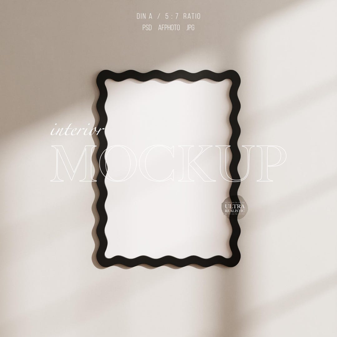 Black Wiggle Frame Mockup, DIN A Vertical Wiggly Border Picture Frame ...