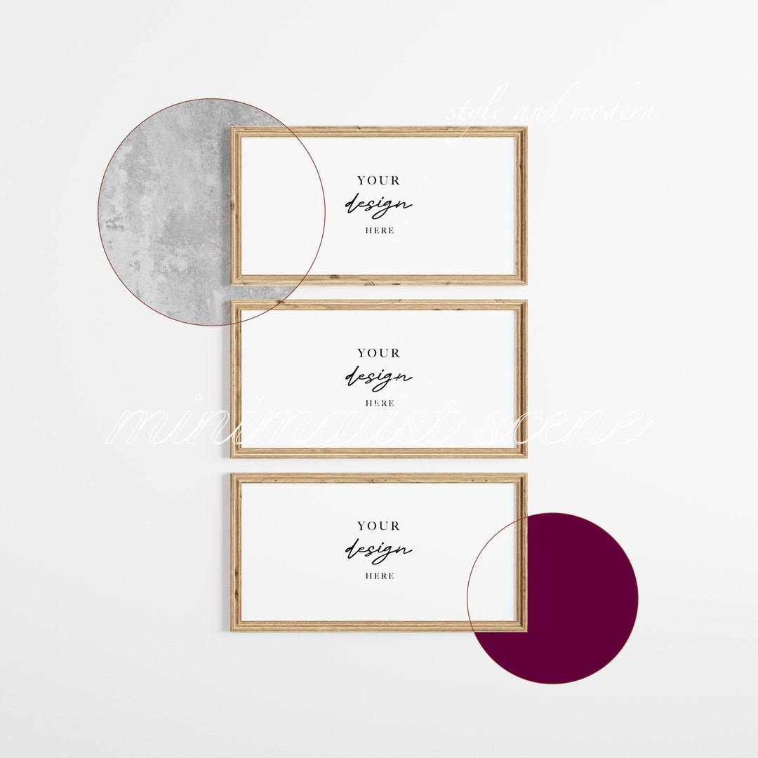 Set of 3 2x1 Frame Mockup, TV Art Frame Mockup, Triple Wooden Frame ...