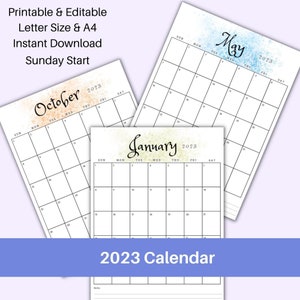 2023 Calendar, Printable Editable Portrait Calendar, Color Mist ...