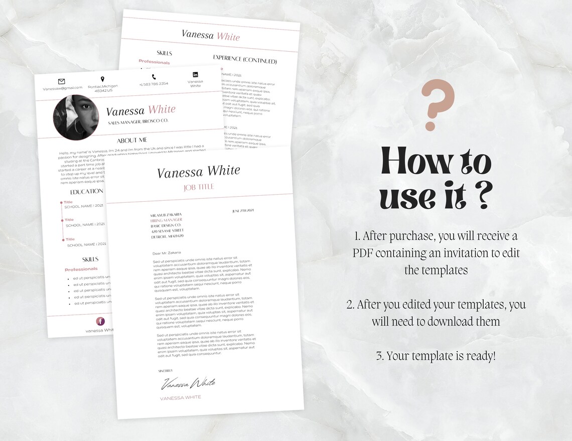 Professional Resume Template , CV Template , 2 Pages Editable ...