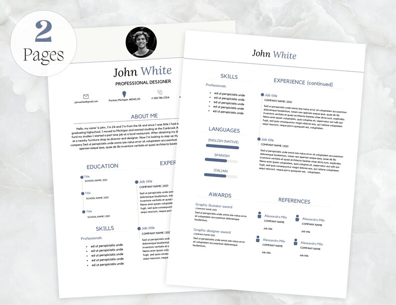 Professional Resume Template , CV Template , 2 Pages Editable ...